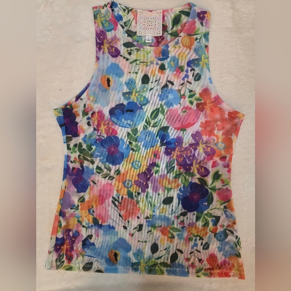 Johnny Was | Tops | Johnny Was Mesh Multicolor Floral Tank Top | Poshmark